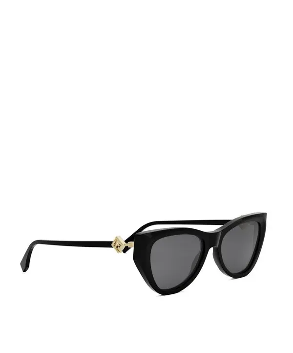 Fendi Full Rim Cat Eye Sunglasses With Temple Logo Details - Black