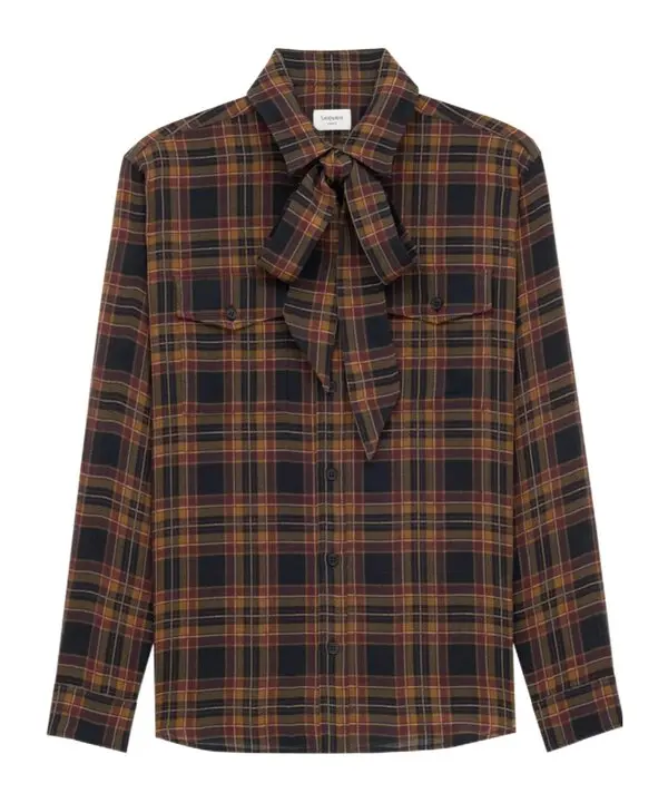 Saint Laurent Cassandre Lavallière Tartan Shirt - Black
