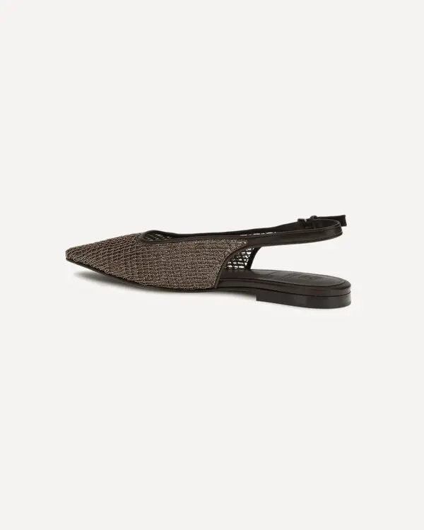 Brunello Cucinelli Precious Net Embroidery Slingback Flats - Brown