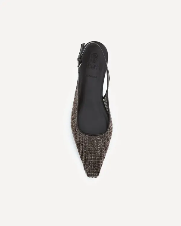 Brunello Cucinelli Precious Net Embroidery Slingback Flats - Brown