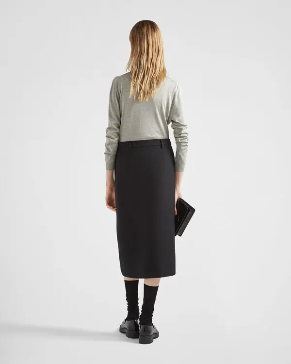 Prada Tricotine Midi Skirt With Logo Detail