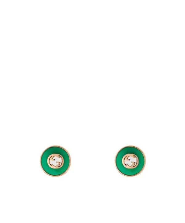Gucci Interlocking G Stud Earrings In 18k Gold - Green