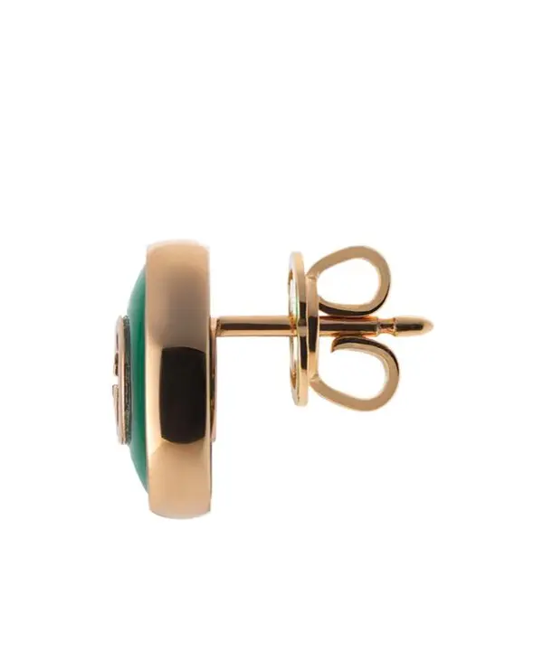 Gucci Interlocking G Stud Earrings In 18k Gold - Green
