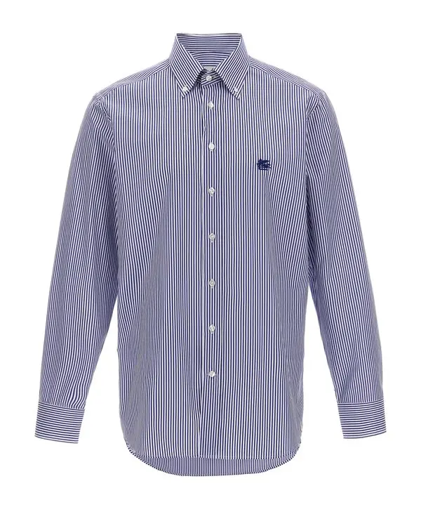 Etro Logo Embroidered Striped Shirt - Blue