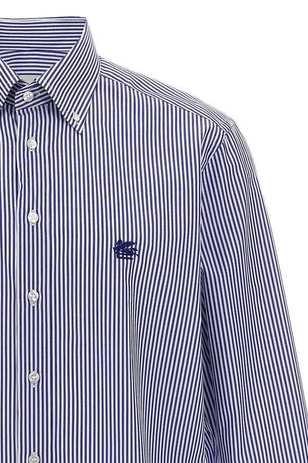 Etro Logo Embroidered Striped Shirt - Blue