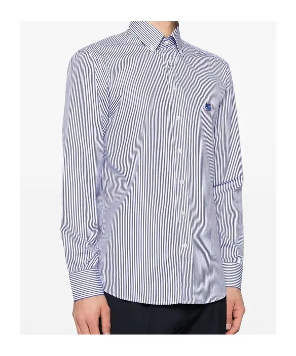 Etro Logo Embroidered Striped Shirt - Blue