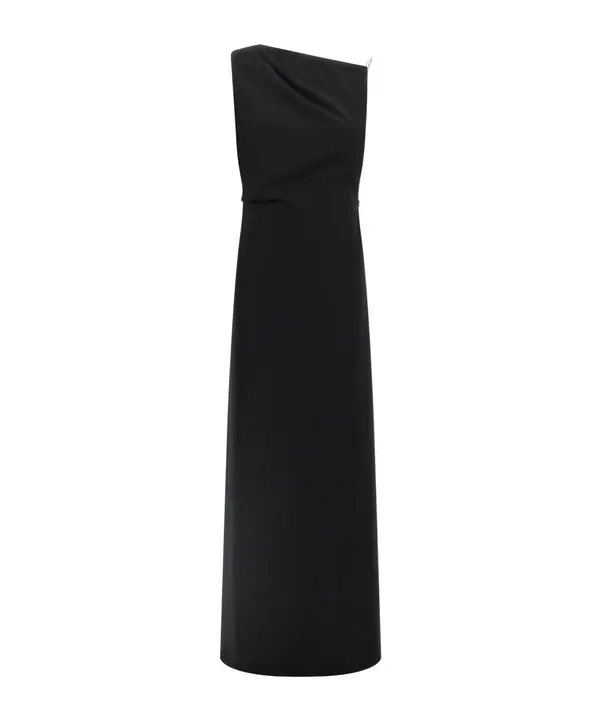 Max Mara Sleeveless Asymmetrical Collar Open Back Maxi Dress - Black