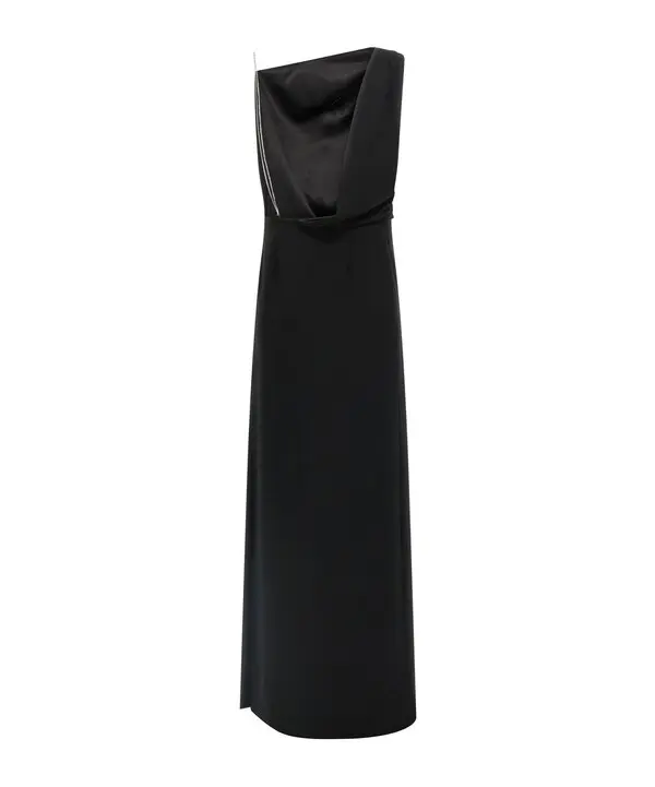 Max Mara Sleeveless Asymmetrical Collar Open Back Maxi Dress - Black