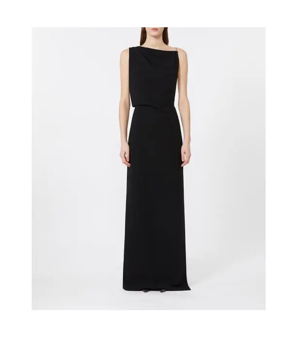 Max Mara Sleeveless Asymmetrical Collar Open Back Maxi Dress - Black