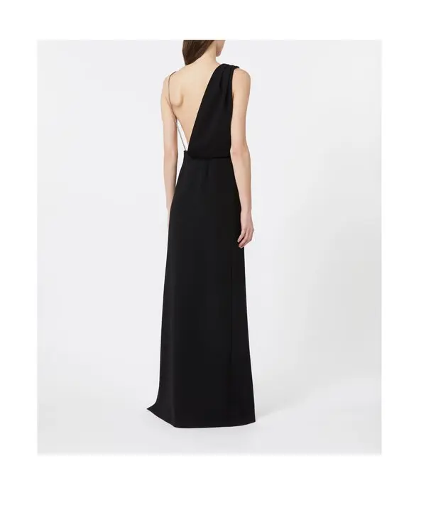 Max Mara Sleeveless Asymmetrical Collar Open Back Maxi Dress - Black