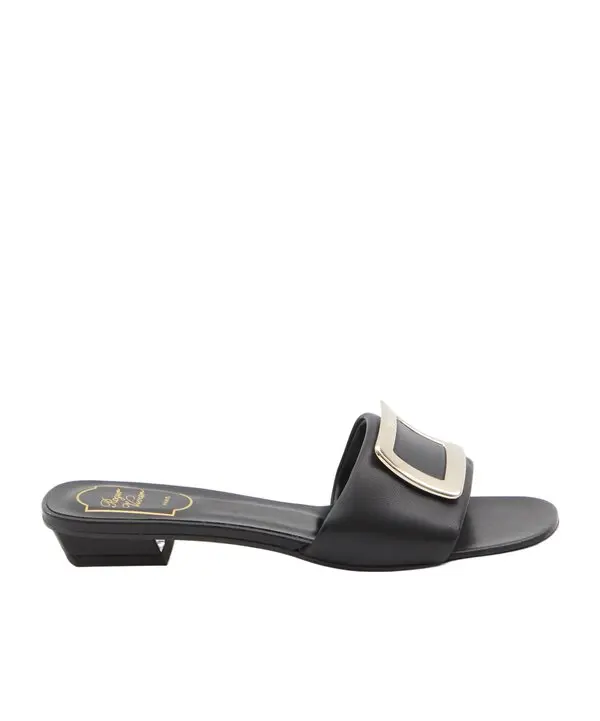 ROGER VIVIER Metal Buckle Slide Mules - Black