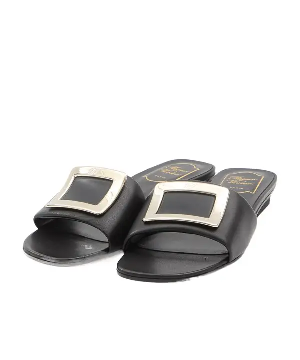 ROGER VIVIER Metal Buckle Slide Mules - Black