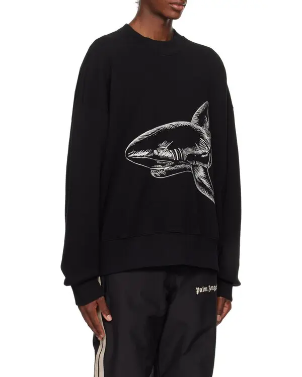 Palm Angels Shark Embroidered Crewneck Sweatshirt - Black
