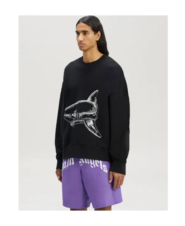 Palm Angels Shark Embroidered Crewneck Sweatshirt - Black