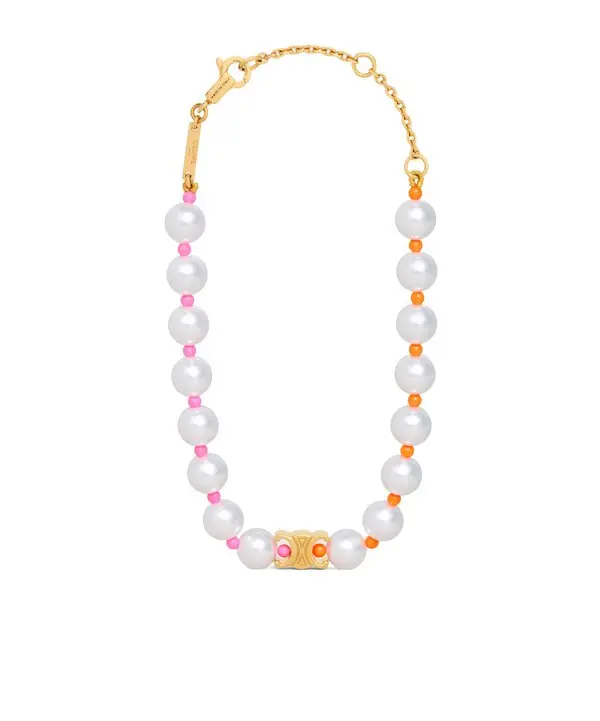 Celine Plage Pearl Bracelet In Brass With Gold Finish And Resin Pearls - White