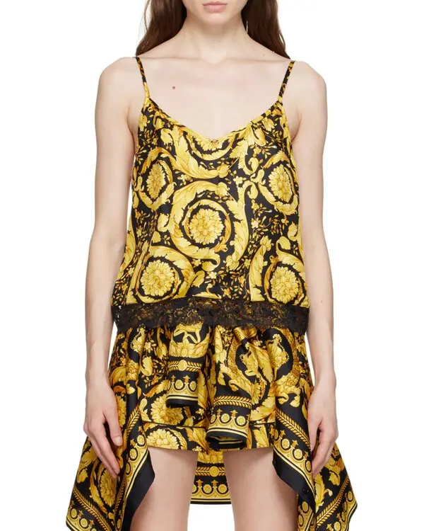 Versace Baroque Print Camisole With Lace Trim