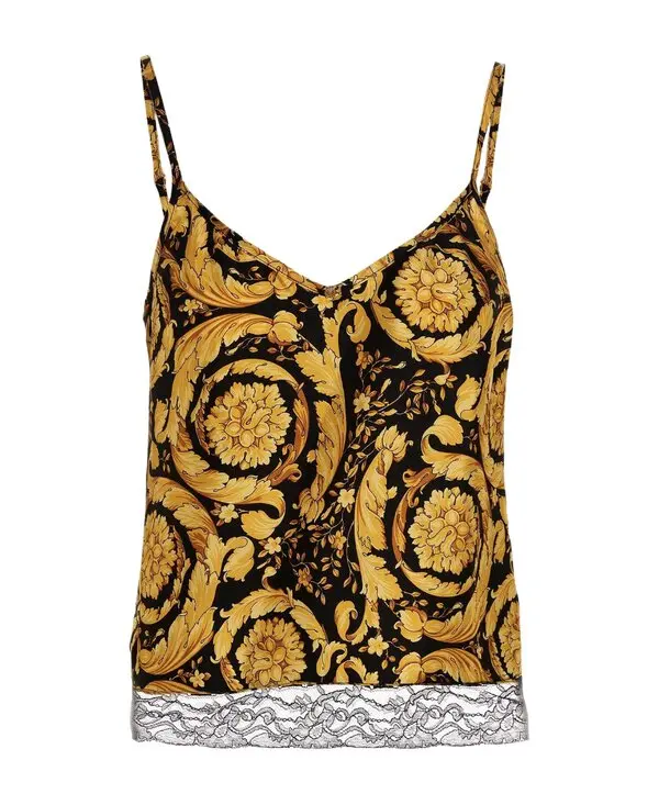Versace Baroque Print Camisole With Lace Trim - Black