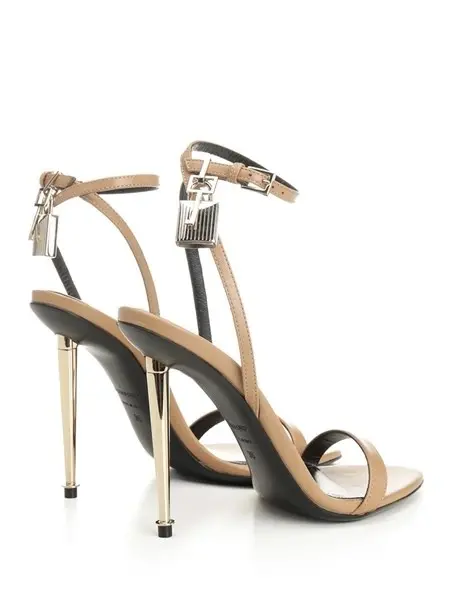 TOM FORD Padlock Pointy Naked Stiletto Sandals - Nude