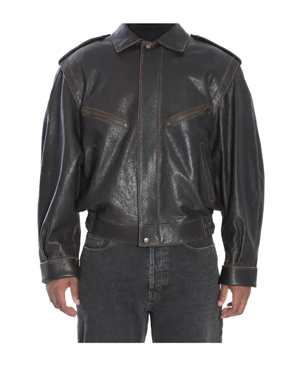 Saint Laurent Leather Zip-up Jacket With Peak Collar