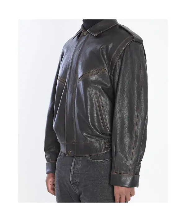 Saint Laurent Leather Zip-up Jacket With Peak Collar