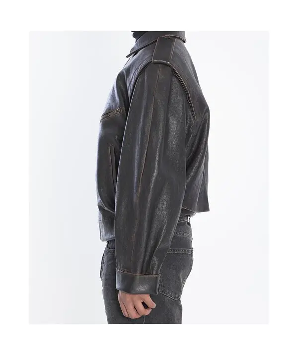 Saint Laurent Leather Zip-up Jacket With Peak Collar
