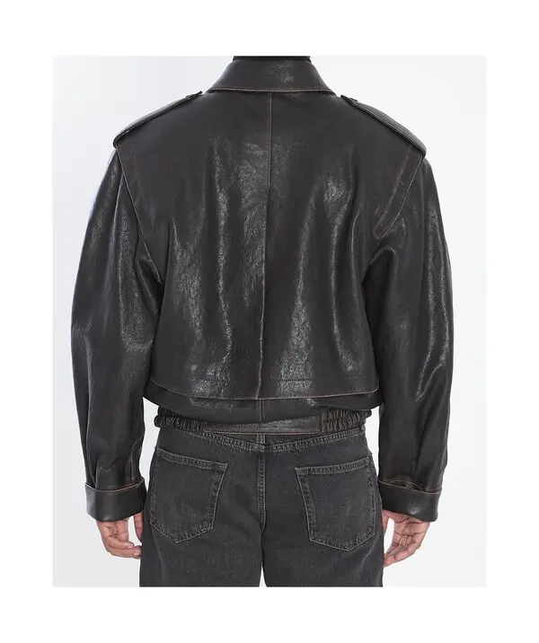 Saint Laurent Leather Zip-up Jacket With Peak Collar