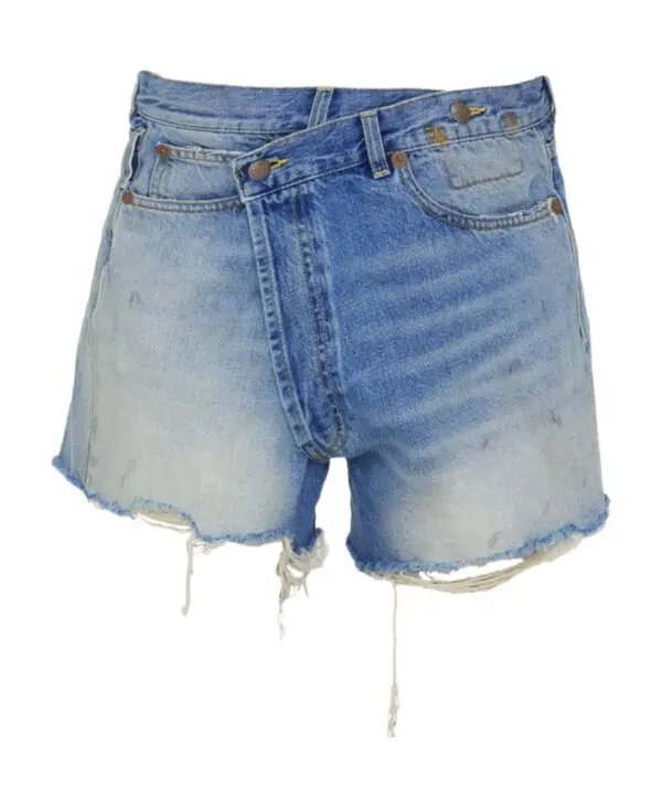 R13 Logo Denim Shorts - Blue