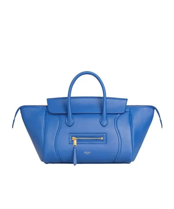 Celine Little Luggage In Supple Shiny Lambskin - Oxidized Blue