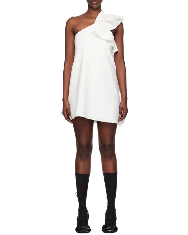 MSGM One-shoulder Ruffled Mini Dress - White