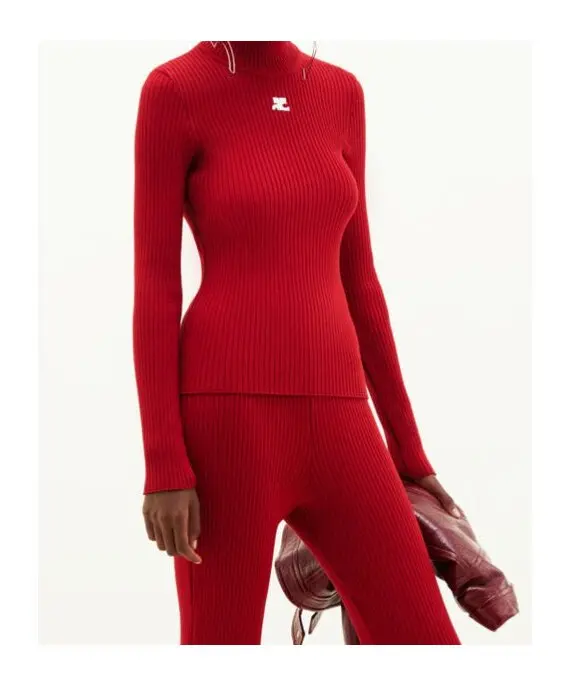 COURREGES Re-edition Ribbed-knit High Neck Logo Patch Sweater