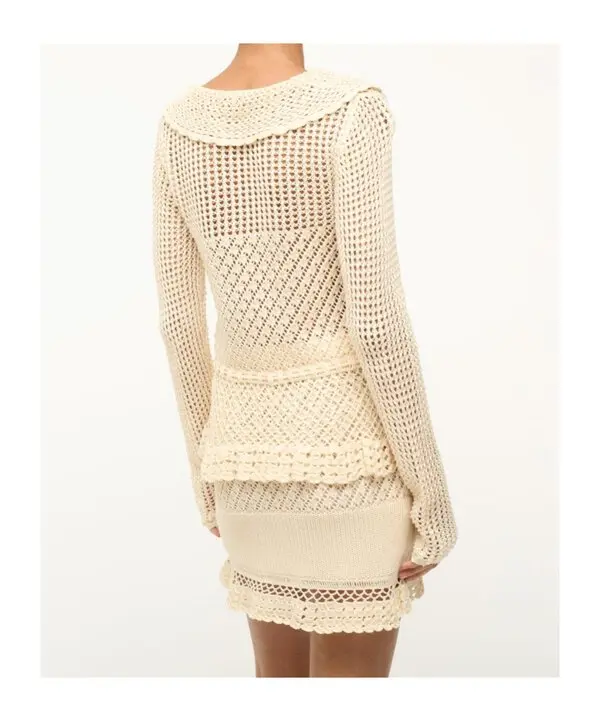 Staud Long-sleeved Crocheted Sweater With Peter Pan Collar
