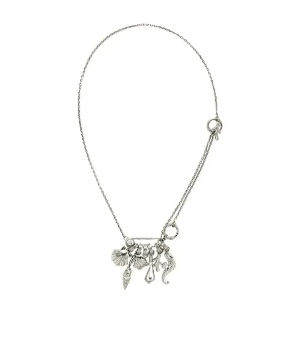 Versace Safety Pin Ocean Charms Necklace - Silver