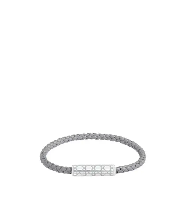 Dior Braided Leather Bracelet With Cannage Detail - Gray