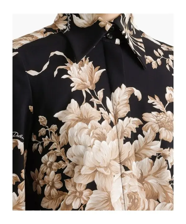 Dolce & Gabbana Rose-printed Charmeuse Shirt - Black