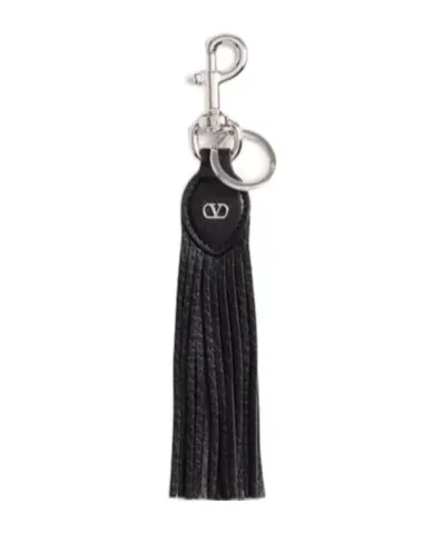 Valentino Garavani Vlogo Signature Key Ring In Grainy Calfskin And Metal - Black
