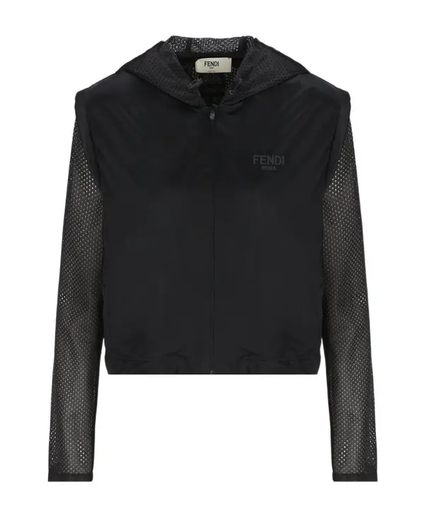 Fendi Acetate Hooded Zip-up Jacket With Logo Detail - Black