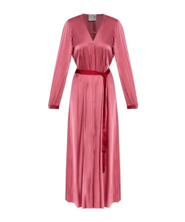 FORTE_FORTE Silk-blend V-neck Maxi Dress With Fringe - Pink