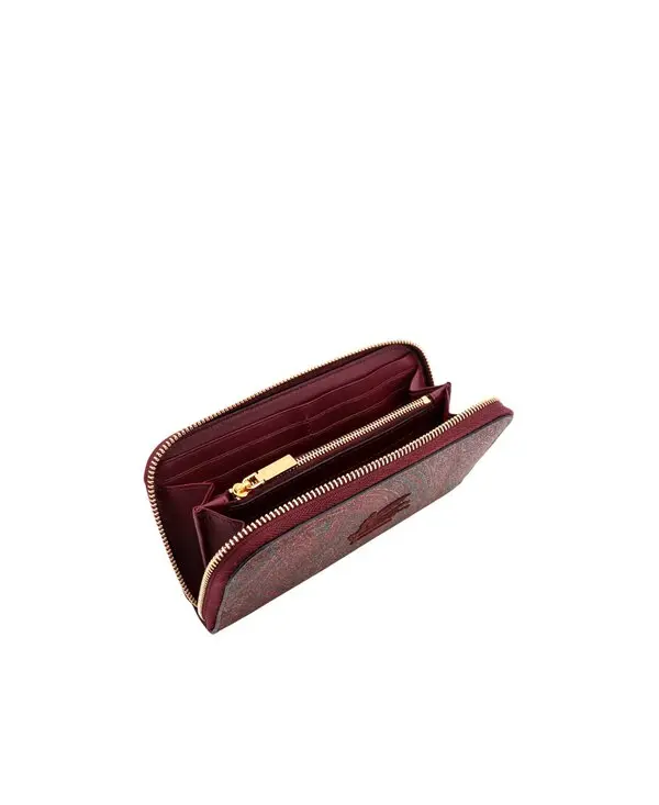 Etro Pegaso Embroidered Paisley Jacquard Zipped Wallet - Red