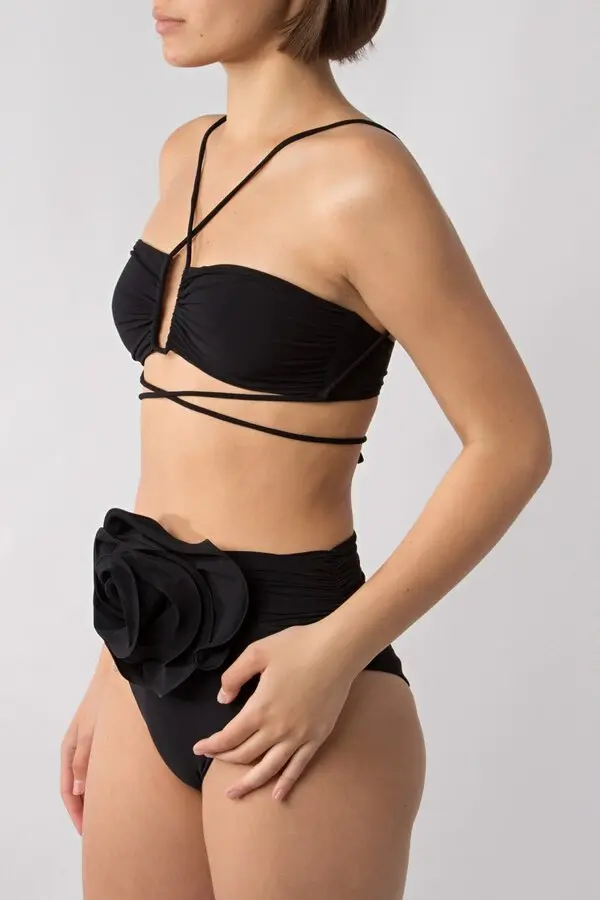 Magda Butrym Floral Appliqué Bikini Bottom - Black
