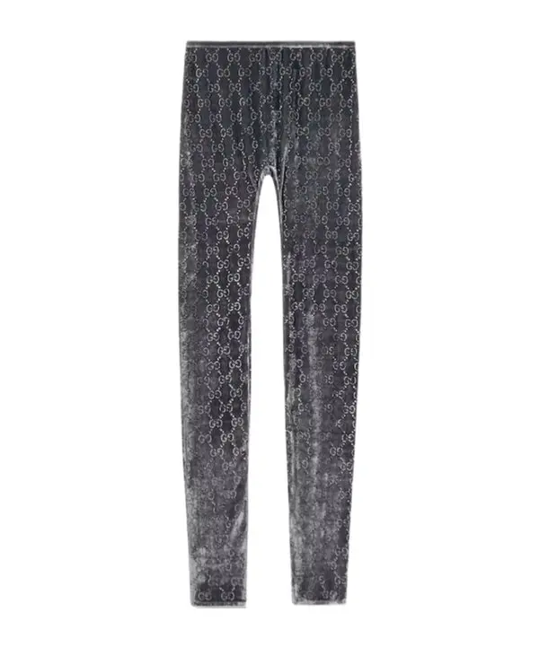 Gucci Gg Crystal Embroidered Stretch Chenille Leggings