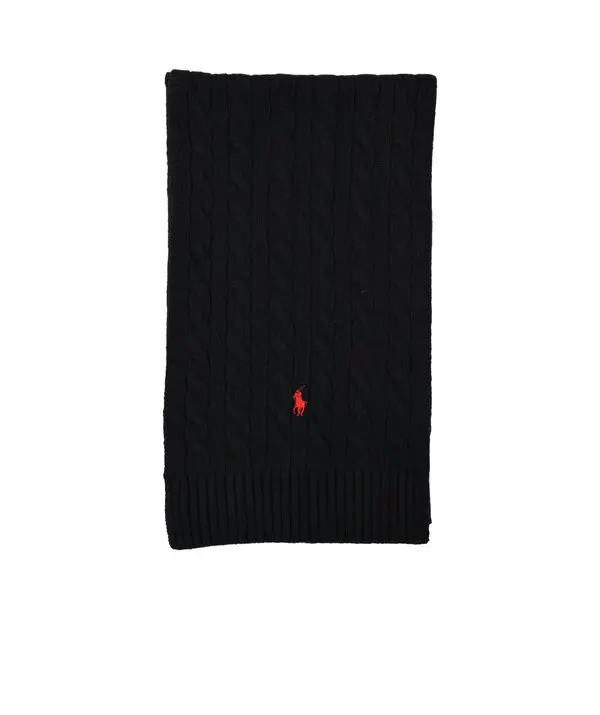 Polo Ralph Lauren Logo-embroidered Cable-knit Scarf - Black