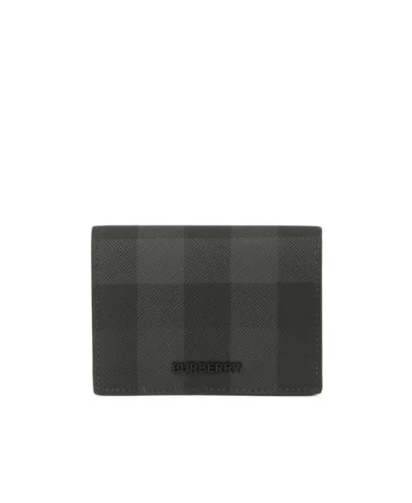 Burberry Logo Plaque Checked Bi-fold Wallet - Black