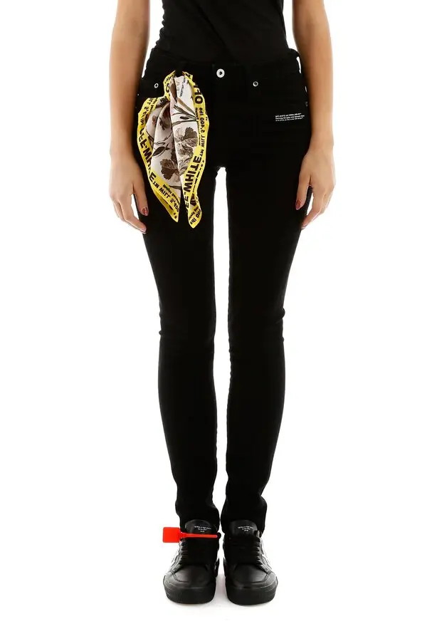 Off-White Slim Fit Jeans With Scarf Detail