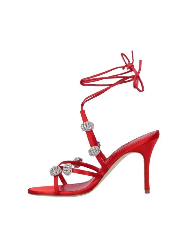 Manolo Blahnik Elsaka Embellished Strappy Sandals - Red