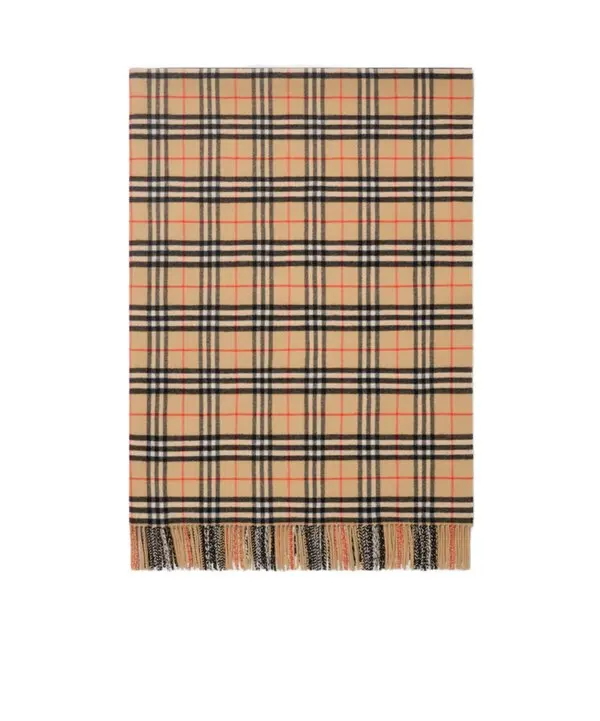 Burberry Checked Fringed-edge Scarf - Sand