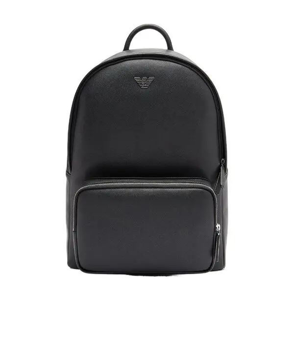 Emporio Armani Logo Plaque Zipped Backpack - Black