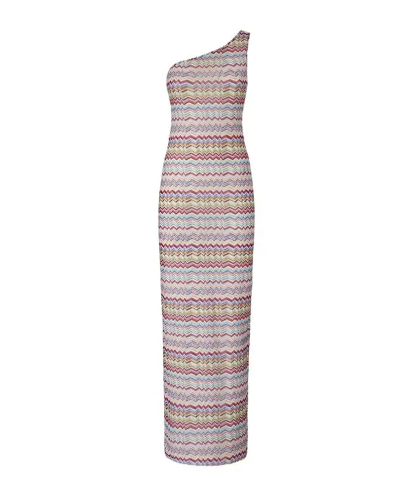 Missoni One-shoulder Cover-up In Printed Tulle With Zigzag Pattern - Multicoloured