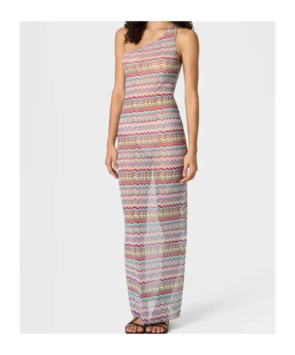 Missoni One-shoulder Cover-up In Printed Tulle With Zigzag Pattern