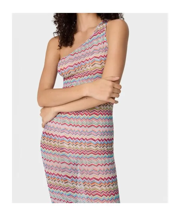 Missoni One-shoulder Cover-up In Printed Tulle With Zigzag Pattern