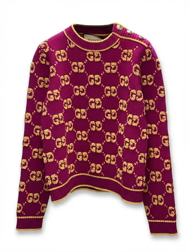Gucci Logo Knitted Wool Sweater With Double G Buttons